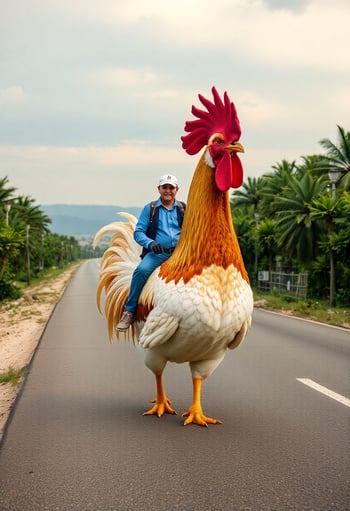 Man Riding a Giant Chicken - Pincel