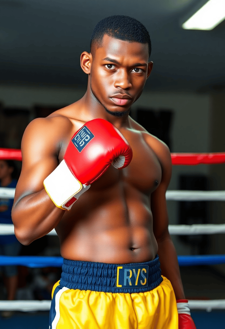 Rising Star Boxer Celebrates in Victory Pose - Pincel