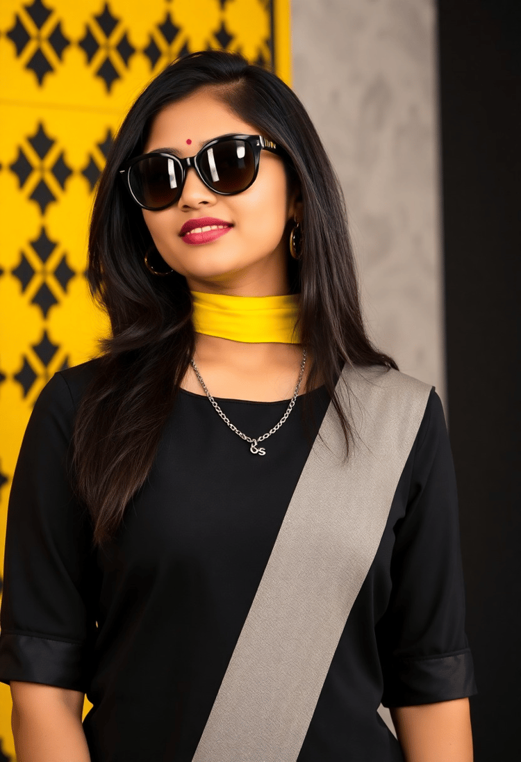 Chic Indian Model in Black and Yellow - Pincel