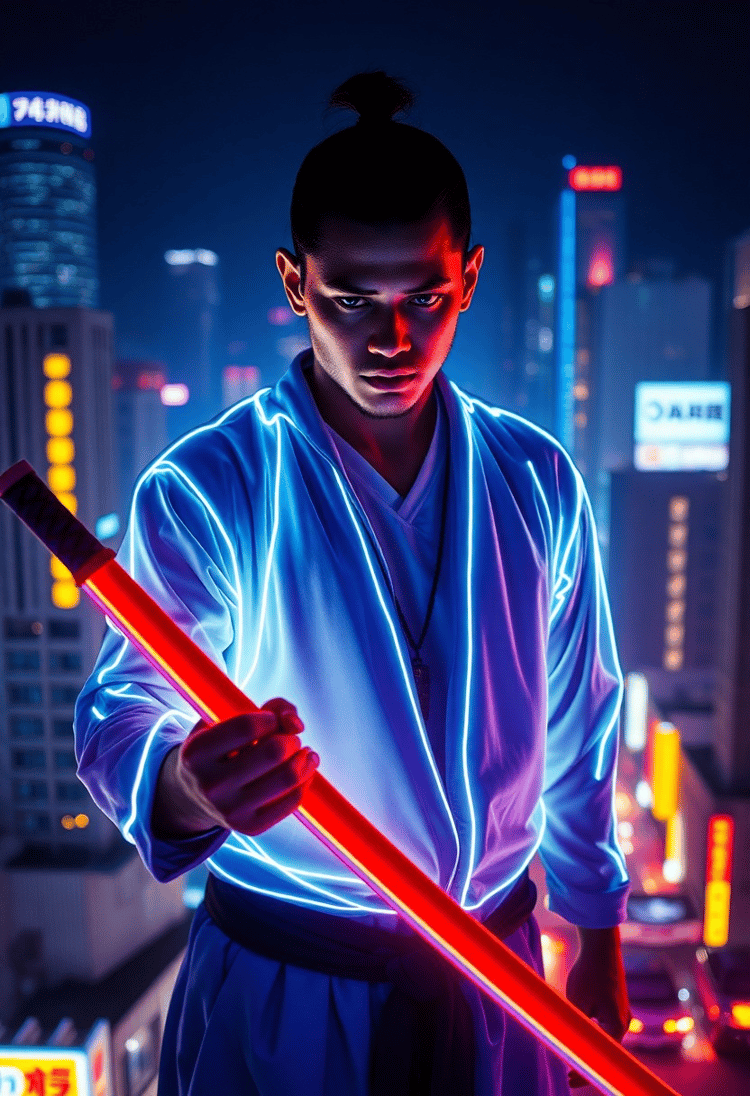 Neon Samurai's Silent Vigil - Pincel