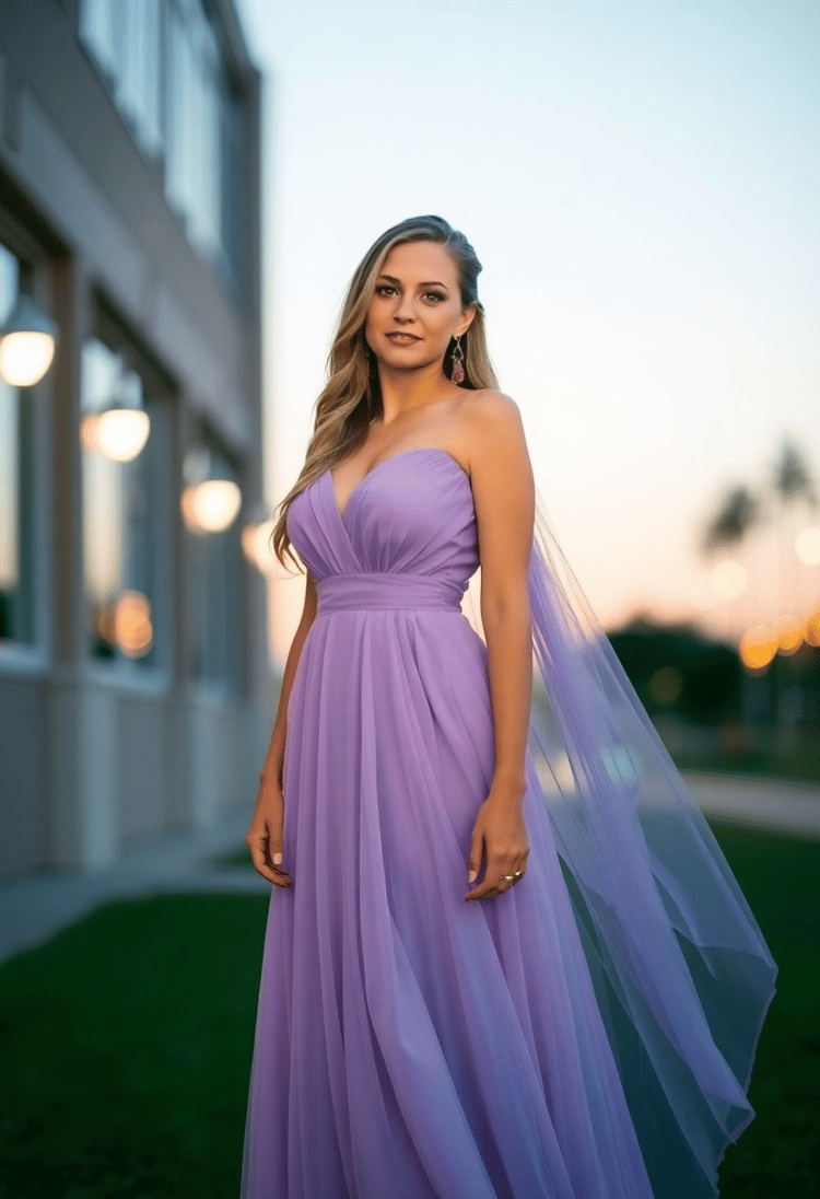 Elegant Young Woman in a Lavender Prom Gown - Pincel