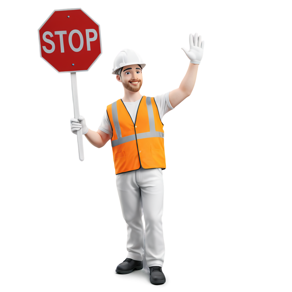 3D Road Worker with Stop Sign - Pincel